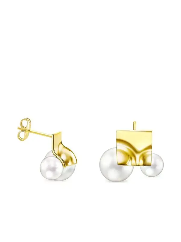 TASAKI M/g Square Leaf Pearl Earrings - Gold