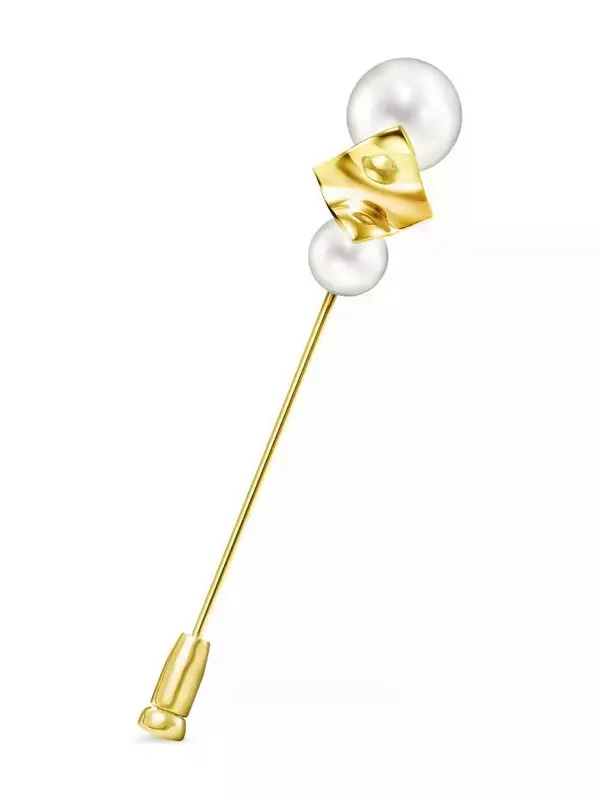 TASAKI 18k Yellow Leaf Pearl Brooch - Gold