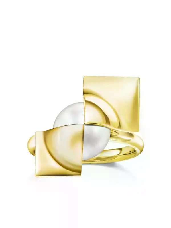 TASAKI 18k Yellow Square Leaf Pearl Ring - Gold