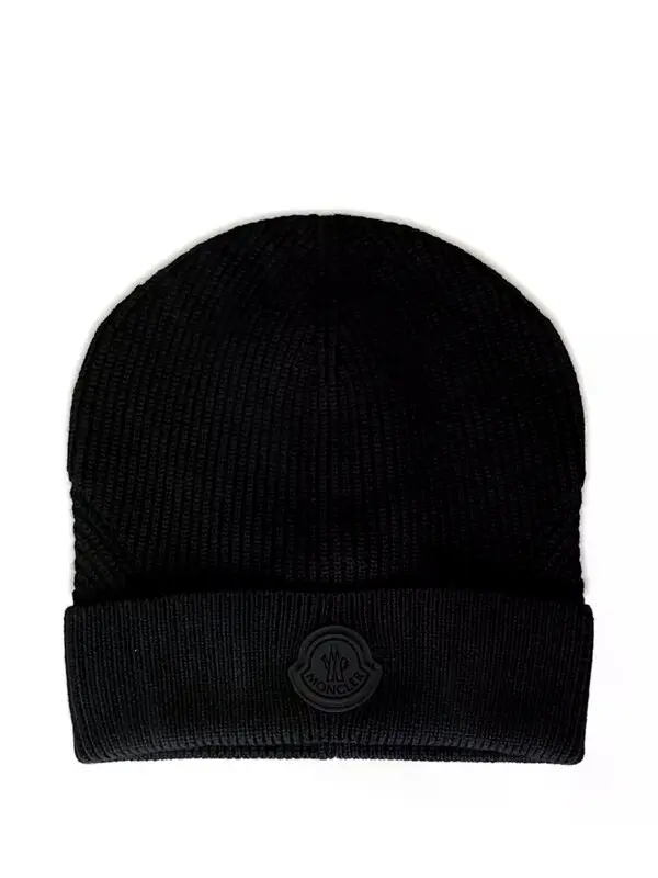 Moncler Logo Ribbed Beanie - Black