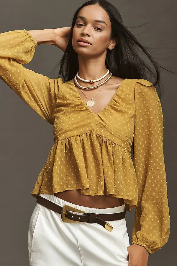 Anthropologie Peplum Blouse - Harvest Gold