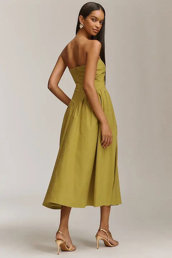 yellow strapless drop waist dress Strapless Yellow A-line Long Party Dress – Ohmollydress main image 1