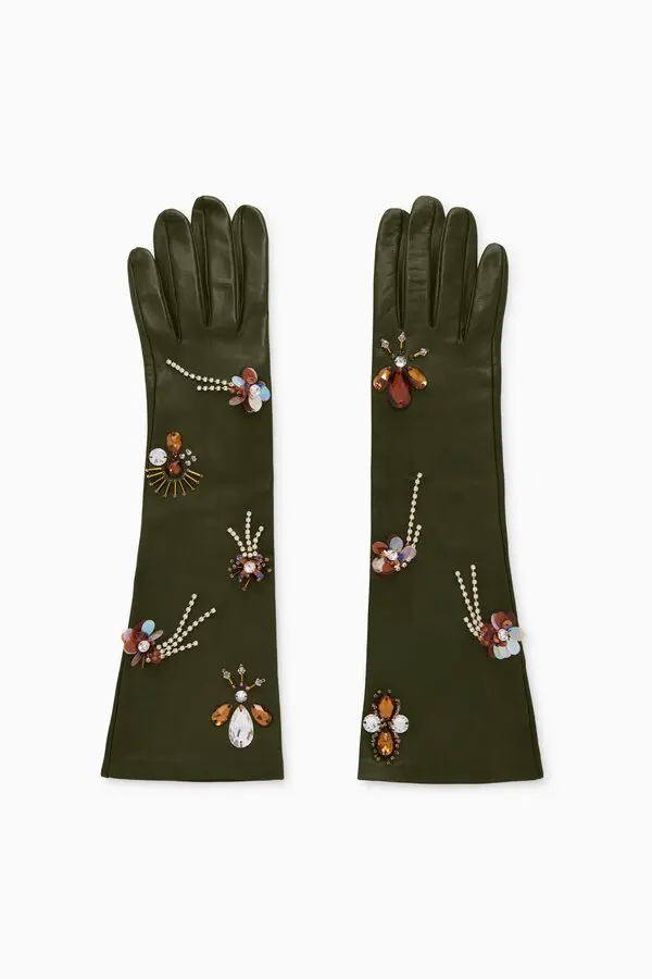 Ulla Johnson Laetitia Embellished Leather Gloves - Militaire