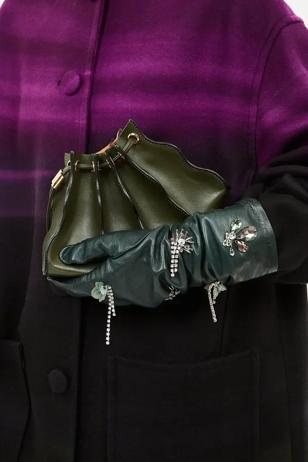 Ulla Johnson Laetitia Embellished Leather Gloves - Militaire