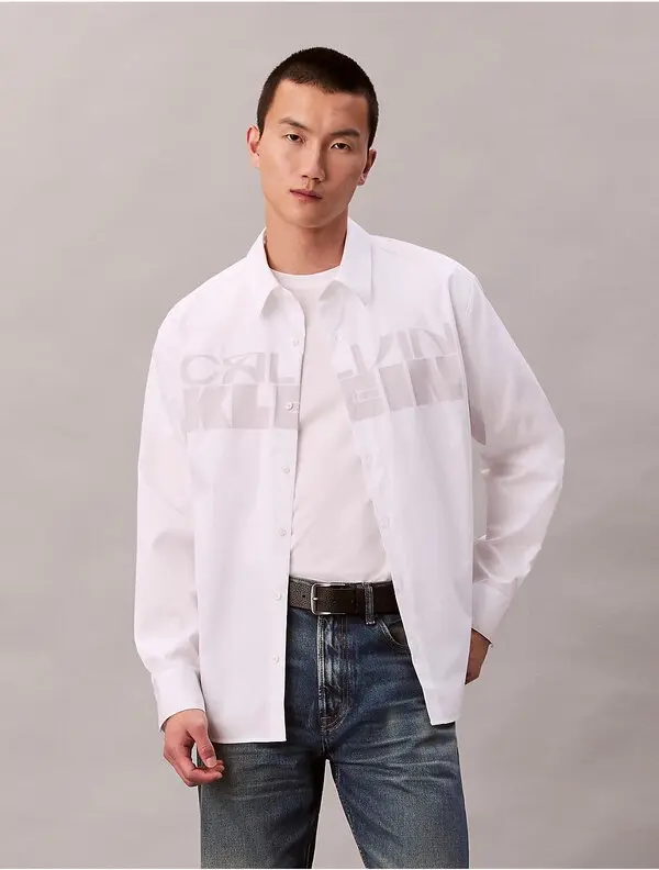 Calvin Klein Poplin Logo Graphic Relaxed Button-down Shirt - Brilliant White