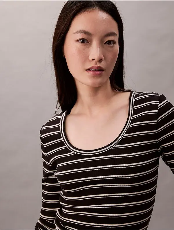 Calvin Klein Cotton Contour Rib U-neck Tee - Black Stripe