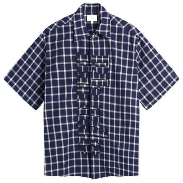 Rhude Center Logo Button Up Shirt - Navy/white