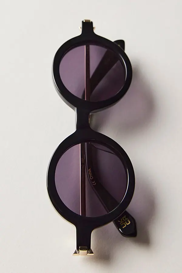 Free People Karen Walker Thunder Round Sunglasses - Black/gold