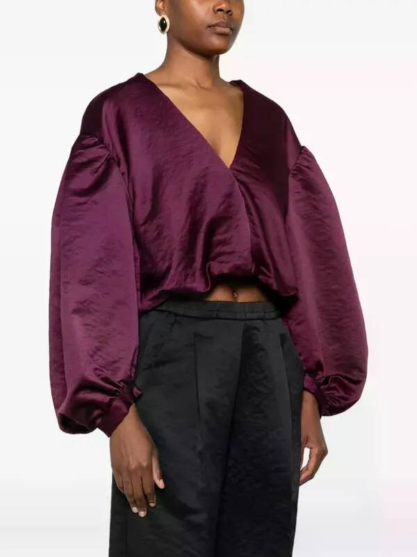 FORTE_FORTE Balloon-sleeve V-neck Top