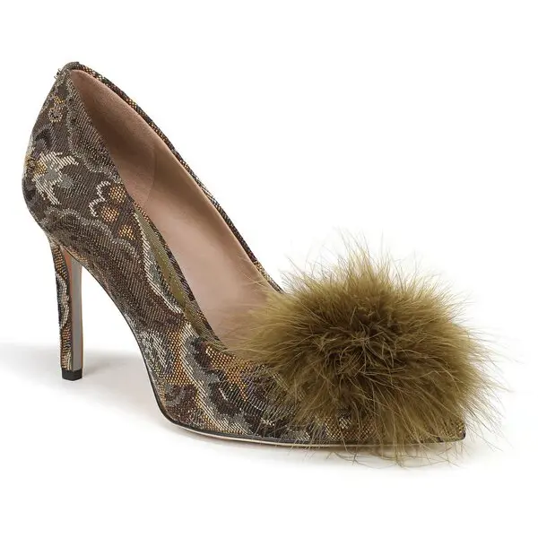 Sam Edelman Hazel Feather Embellished Pumps - Olive Multi