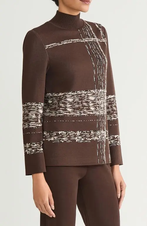 Ming Wang Stripe Jacquard Mock Neck Knit Tunic