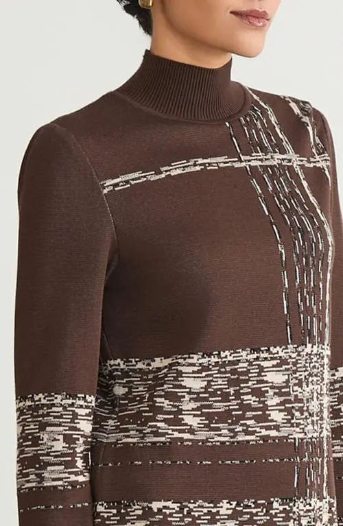 Ming Wang Stripe Jacquard Mock Neck Knit Tunic