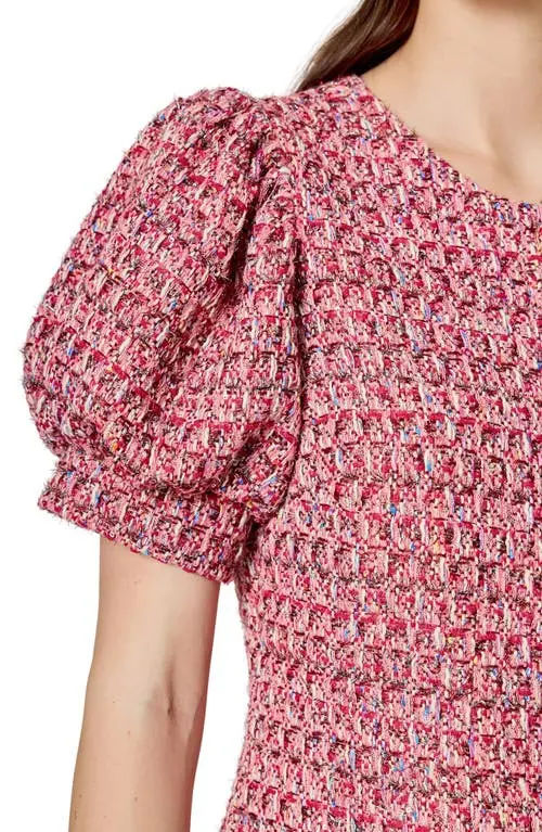 Endless Rose Puff Sleeve Tweed Minidress - Berry Multi