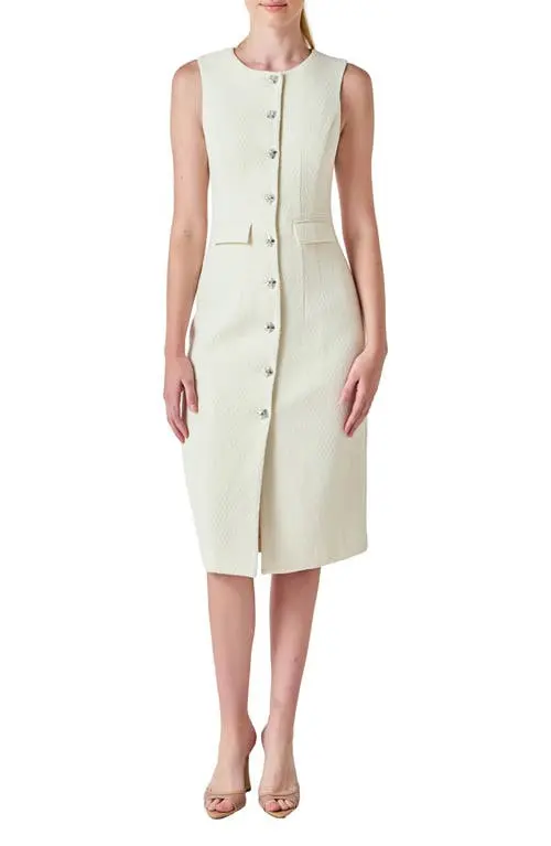 Endless Rose Sleeveless Tweed Midi Sheath Dress - Cream