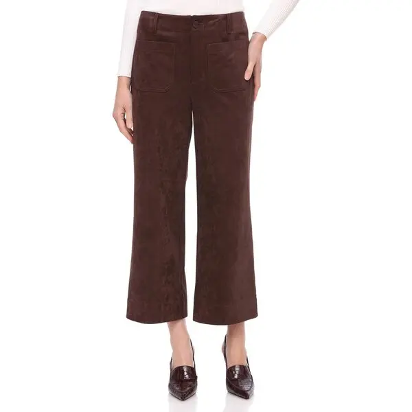 Bagatelle Patch Pocket Faux Leather Crop Wide Leg Pants - Bitter