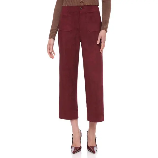 Bagatelle Patch Pocket Faux Leather Crop Wide Leg Pants - Port