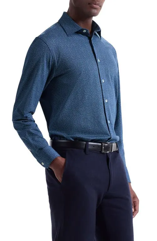 Bugatchi James Ooohcotton® Leaf Print Twill Button-up Shirt - Navy