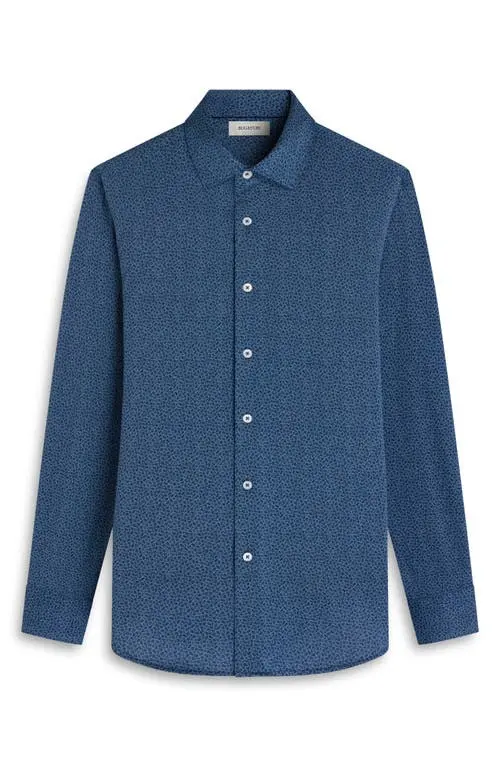 Bugatchi James Ooohcotton® Leaf Print Twill Button-up Shirt - Navy