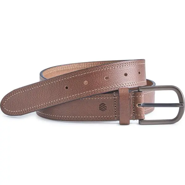 Johnston & Murphy Double Contrast Stitched Leather Belt - Tan