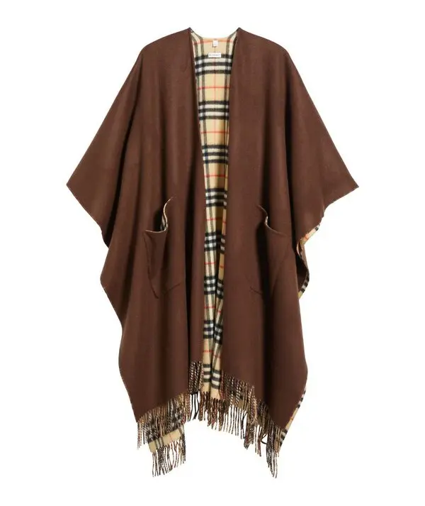 Burberry Wool & Cashmere Reversible Cape - Treacle Brown