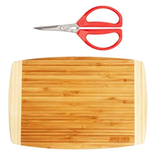 JOYCE CHEN Scissor And Cutting Board Set - Bamboo/red