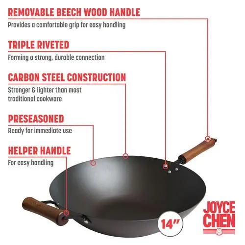 JOYCE CHEN Carbon Steel Preseasoned Wok