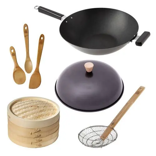 JOYCE CHEN Professional Series Nonstick 14" Wok Bundle - Bamboo/carbon Steel