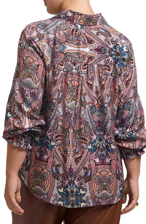 Foxcroft Olivia Paisley Smocked Cuff Button-up Shirt