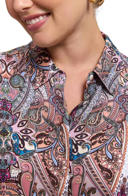 Foxcroft Olivia Paisley Smocked Cuff Button-up Shirt