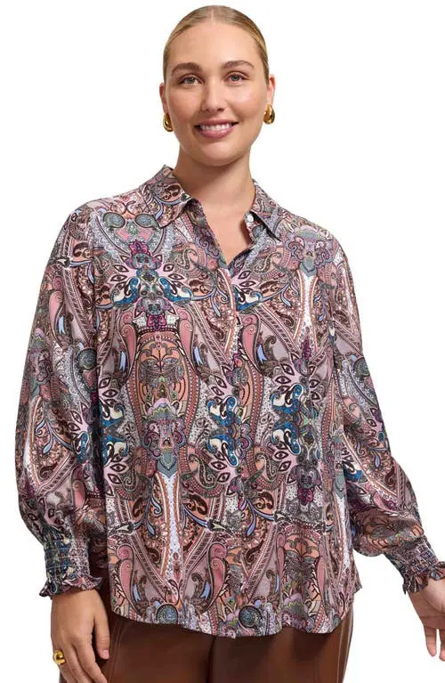 Foxcroft Olivia Paisley Smocked Cuff Button-up Shirt