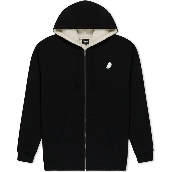 DALIX Ghost Cozy Lined Zip Up Hoodie - Black