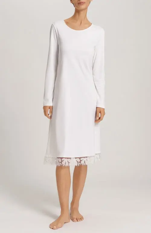 Hanro Kalea Floral Tulle Trim Cotton Nightgown - Off White