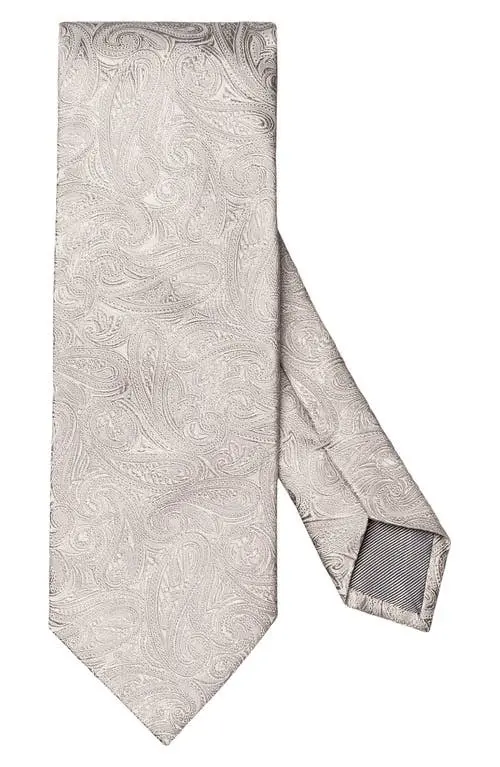 Eton Paisley Silk Jacquard Neck Tie - Silver