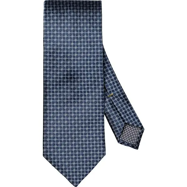 Eton Geometric Pattern Silk Jacquard Tie - Navy