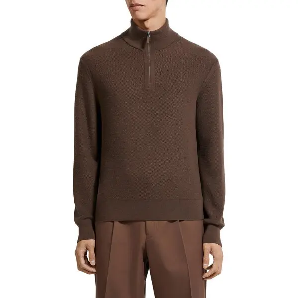 Zegna Oasi Cashmere Jacquard Quarter-zip Sweater - Brown