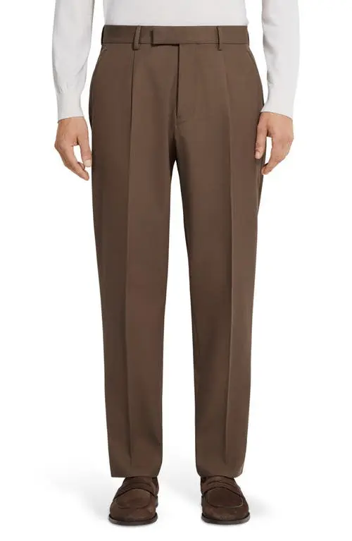 Zegna Cotton And Wool Pleated Trousers - Brown