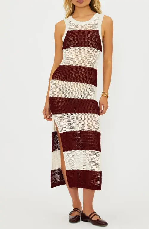 Beach Riot Holly Stripe Sheer Open Knit Cover-up Dress - Merlot Stripe