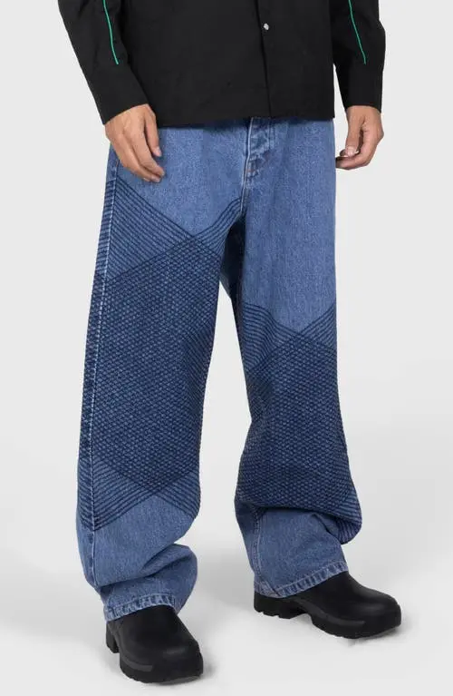 PLEASURES Grid Embroidered Baggy Jeans