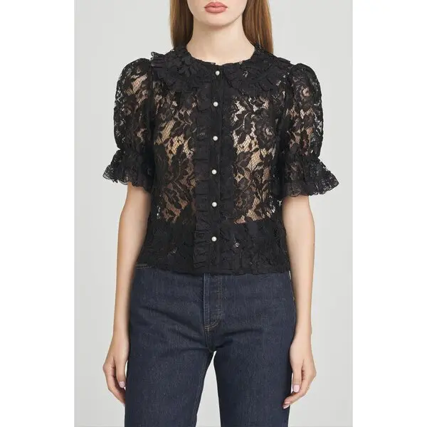 WAYF Clarisse Lace Top - Black