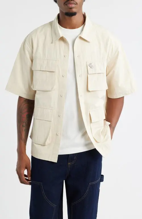 CRIMINAL DAMAGE Patterson Short Sleeve Cotton Button-up Utility Shirt - Ecru
