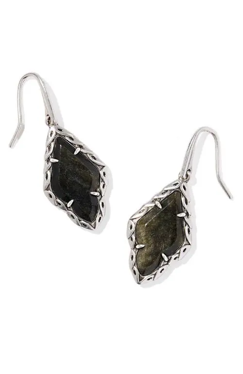 Kendra Scott Adeline Drop Earrings - Vintage Silver Golden Obsidian