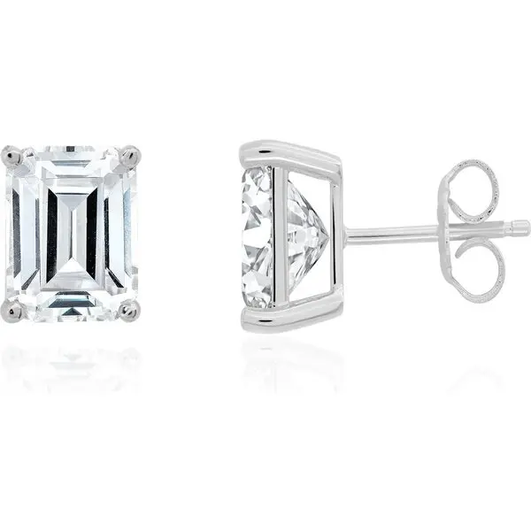 CRISLU Emerald Cut Zirconia Stud Earrings - Pure Platinum/clear Stone