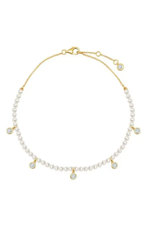 CRISLU Cultured Pearl And Zirconia Anklet - Pure Platinum/clear Stone