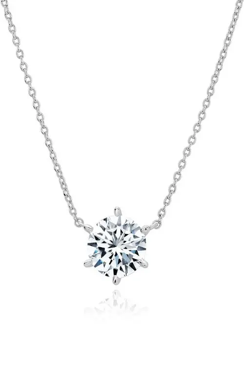 CRISLU Cubic Zirconia Solitaire Pendant Necklace - Pure Platinum/clear Stone