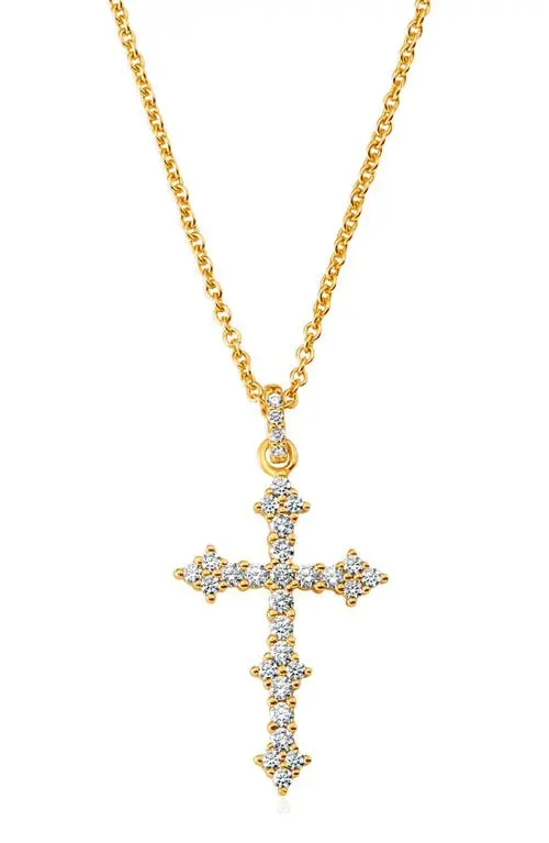 CRISLU Pavé Cubic Zirconia Cross Pendant Necklace - 18kyg/clear Stone