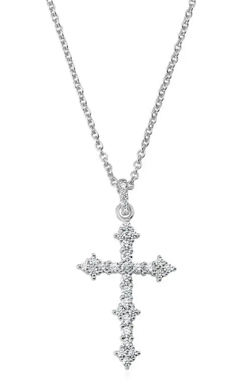 CRISLU Pavé Cubic Zirconia Cross Pendant Necklace - Pure Platinum/clear Stone