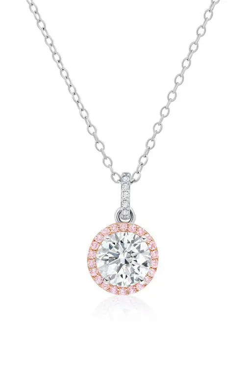 CRISLU Fiore Brilliant Cut Cubic Zirconia Halo Pendant Necklace - Pure Platinum/clear Stone