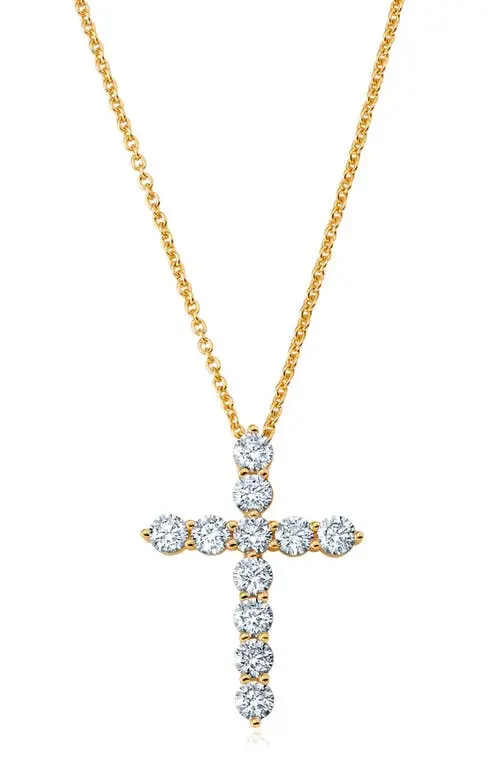 CRISLU Round Cubic Zirconia Cross Pendant Necklace - 18kyg/clear Stone