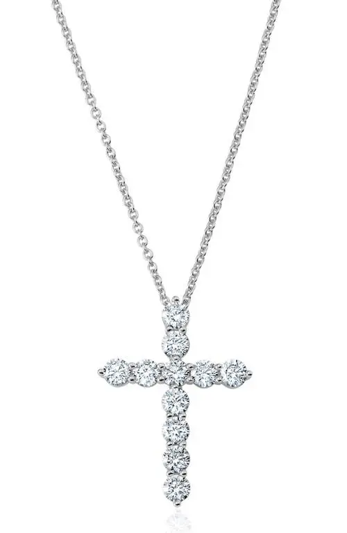CRISLU Round Cubic Zirconia Cross Pendant Necklace - Pure Platinum/clear Stone