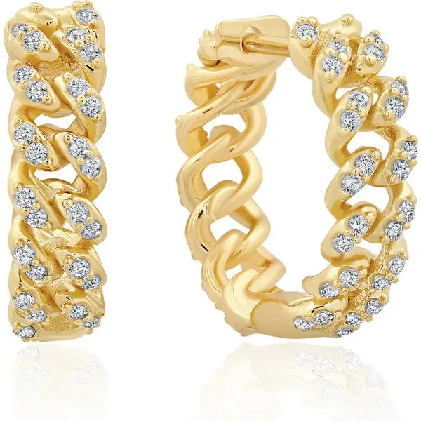 CRISLU Cabana Cuban Link Hoop Earrings - 18kyg/clear Stone